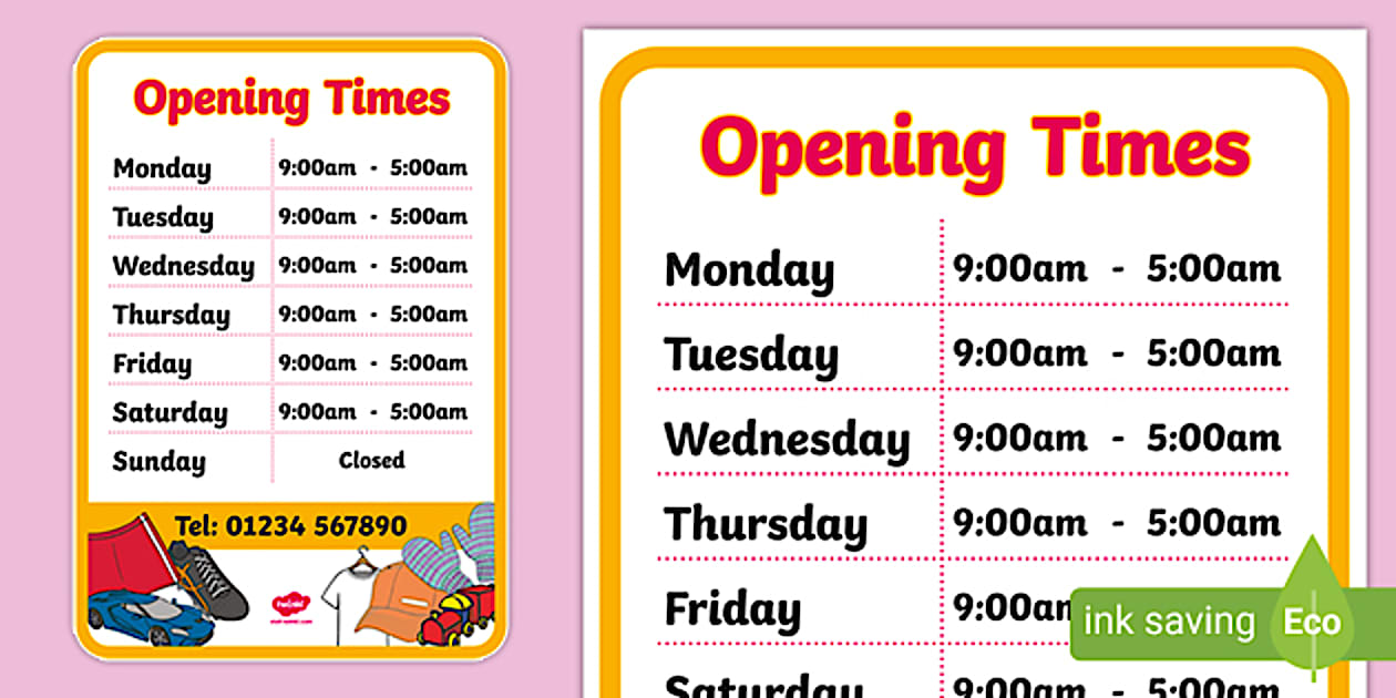 Charity Shops Opening Times Poster