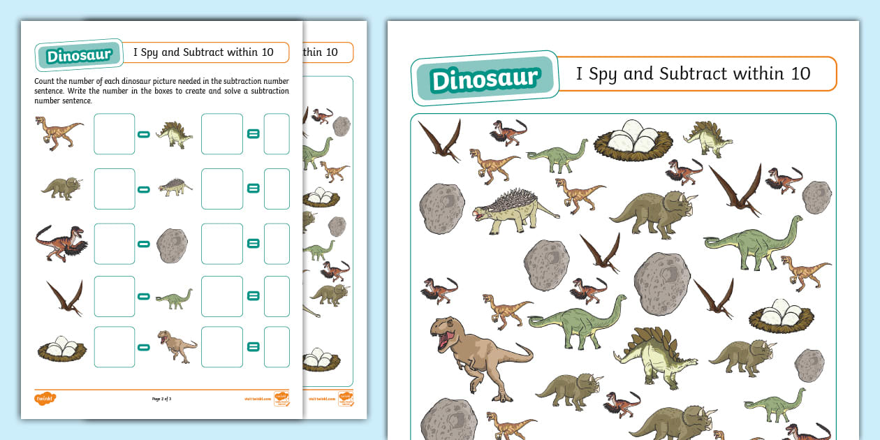 👉 Dinosaur I Spy Subtraction Within 10 Activity - Twinkl