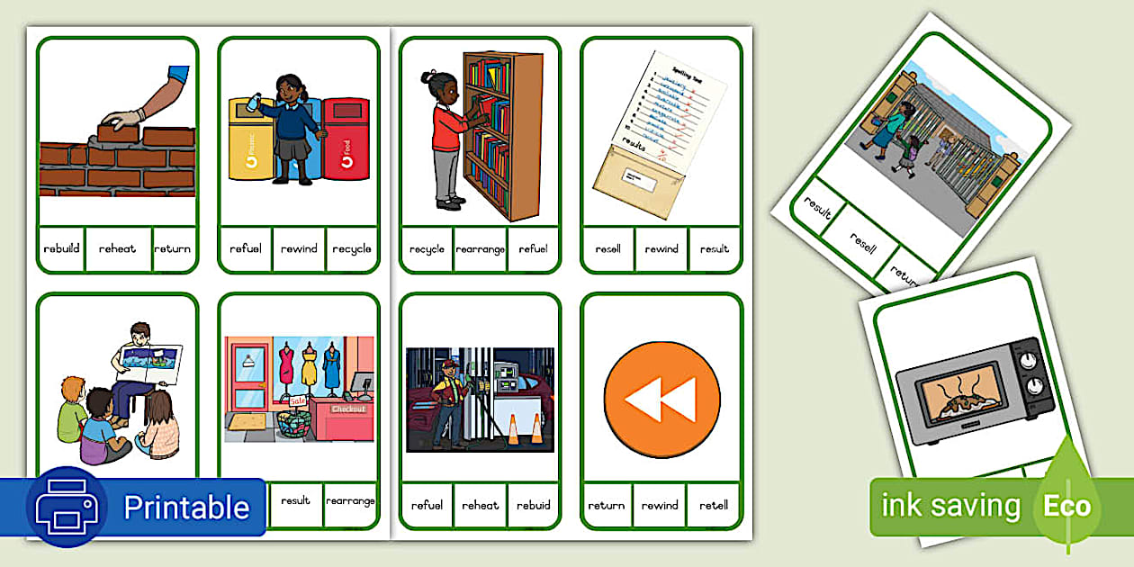 Grade 3 Phonics: re- prefix peg card activity (teacher made)