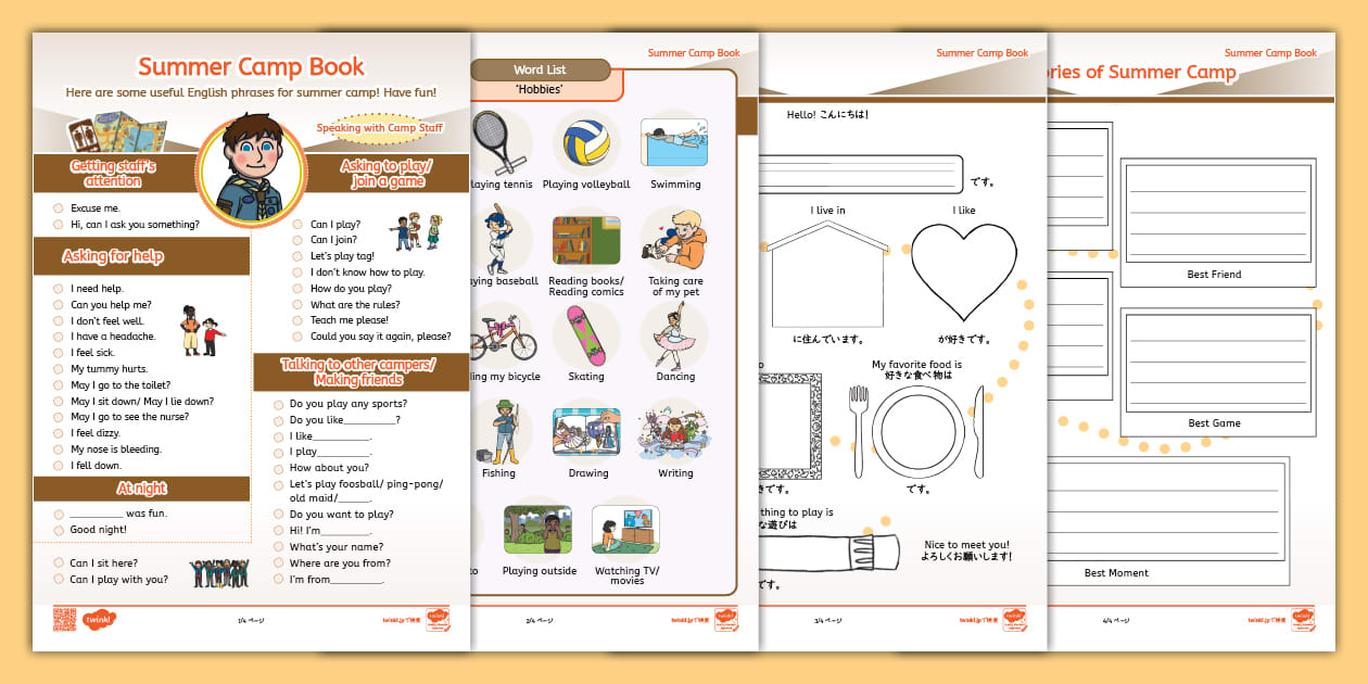 【サマーキャンプ】で使える英語フレーズプリント集 Summer Camp English Phrases｜Twinkl