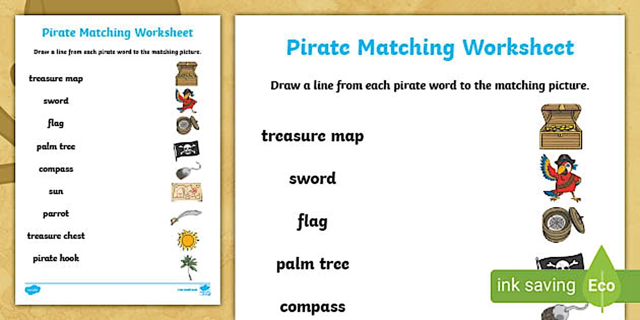 Cursive Pirates Word and Picture Matching Worksheet - Twinkl
