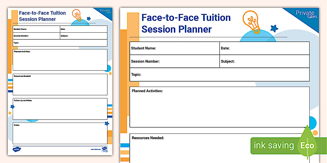 Editable Face-to-Face Tuition Session Planner (teacher made)