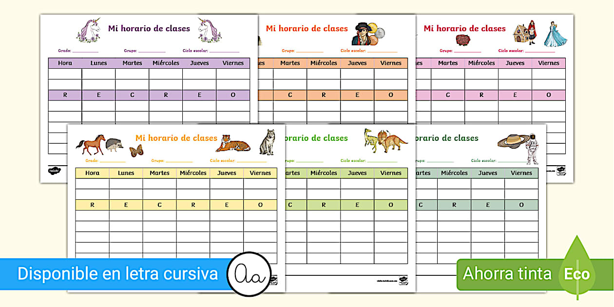 Horario: Mi horario de clases temático- Guía de trabajo