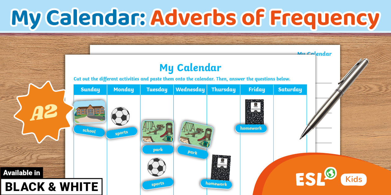 ESL My Calendar: Adverbs of Frequency [Kids, A2]