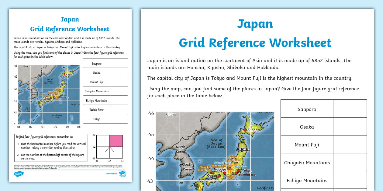 Japan Grid Reference Worksheet (teacher made) - Twinkl
