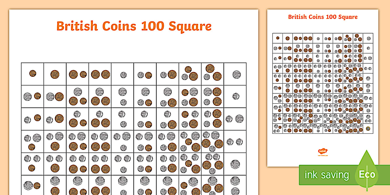 British Coins Number Square (teacher made) - Twinkl