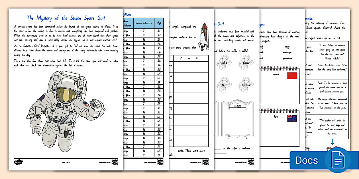 The Stolen Space Suit Literacy Mystery Game (Teacher-Made)