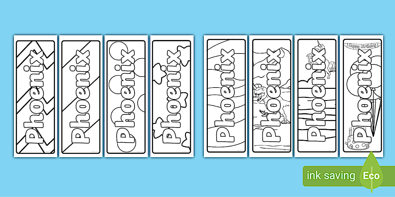 Phoenix Name Simple Colouring Bookmarks (teacher made)
