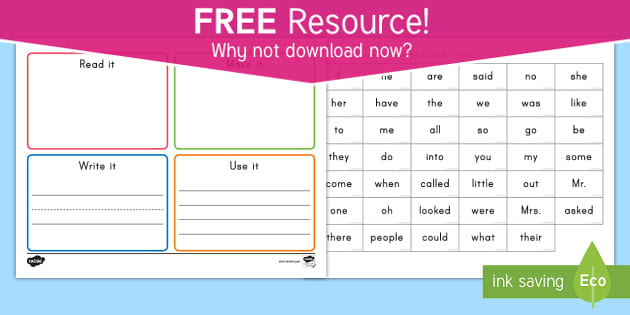 FREE Read It, Make It, Write It, Use It Sight Words Activity