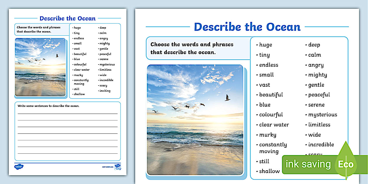 Describe the Ocean Writing Activity (teacher made) - Twinkl
