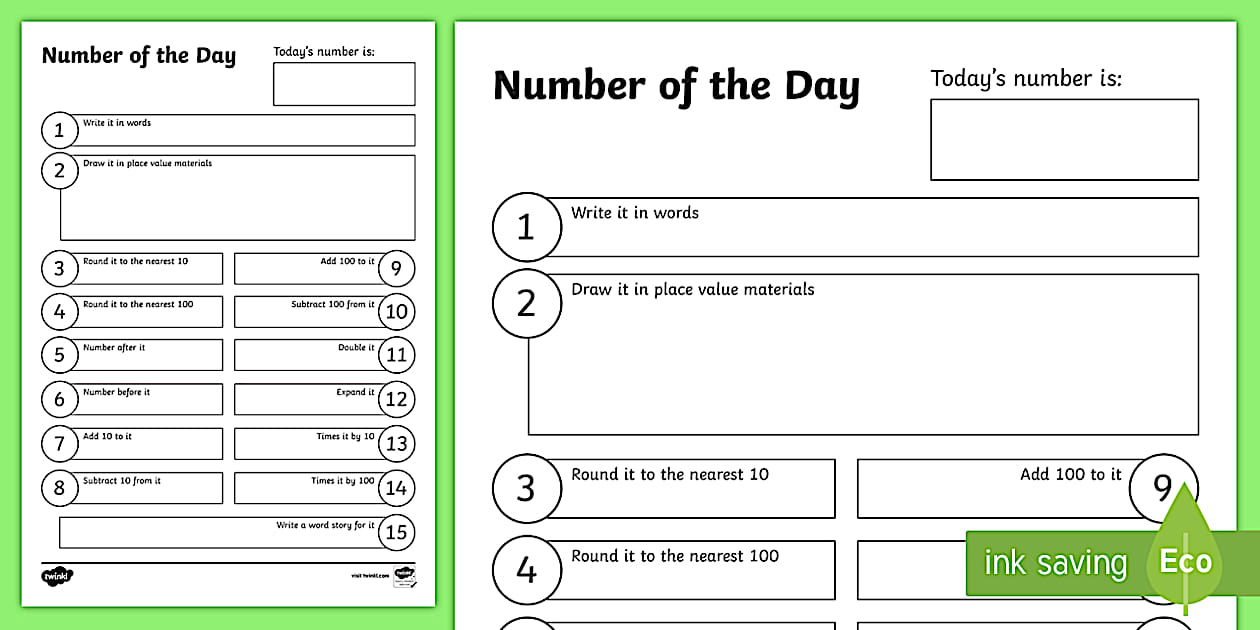 Number of the Day Worksheet: Years 4 to 6 - Maths - Twinkl