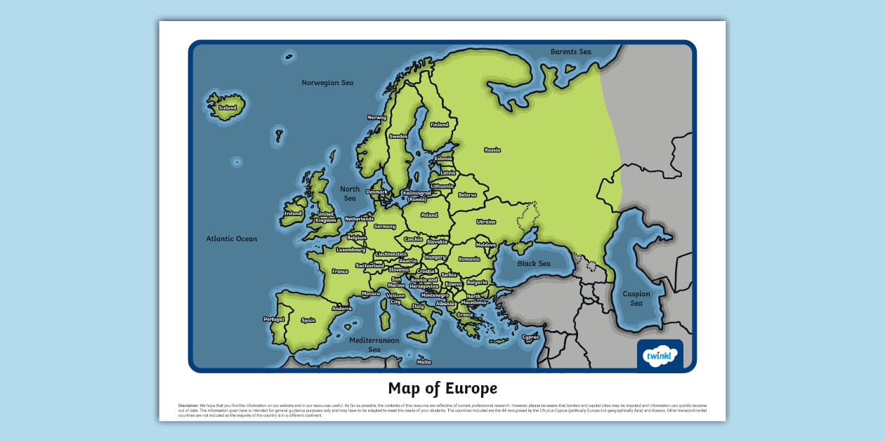 KS1 Labelled Map of Europe (teacher made) - Twinkl