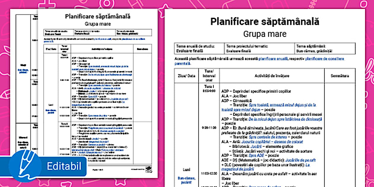 FREE! - Planificare evaluare finală grupa mare | Twinkl România