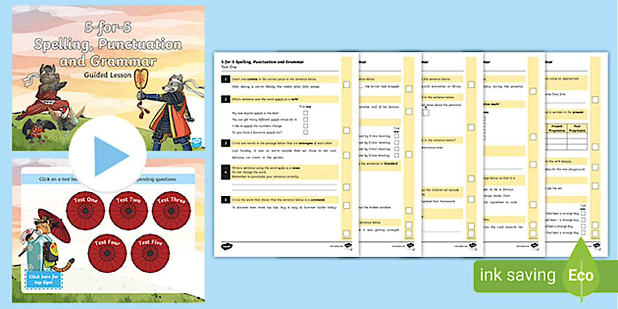 Year 6 SATs Survival: 5-for-5 SPaG Test Pack 1 - Twinkl