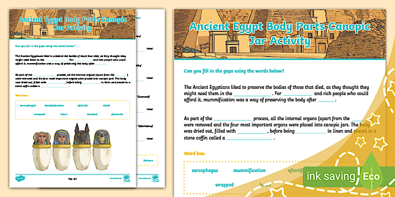 Editable Ancient Egypt Body Parts Canopic Jar Activity (Ages 7 - 11)