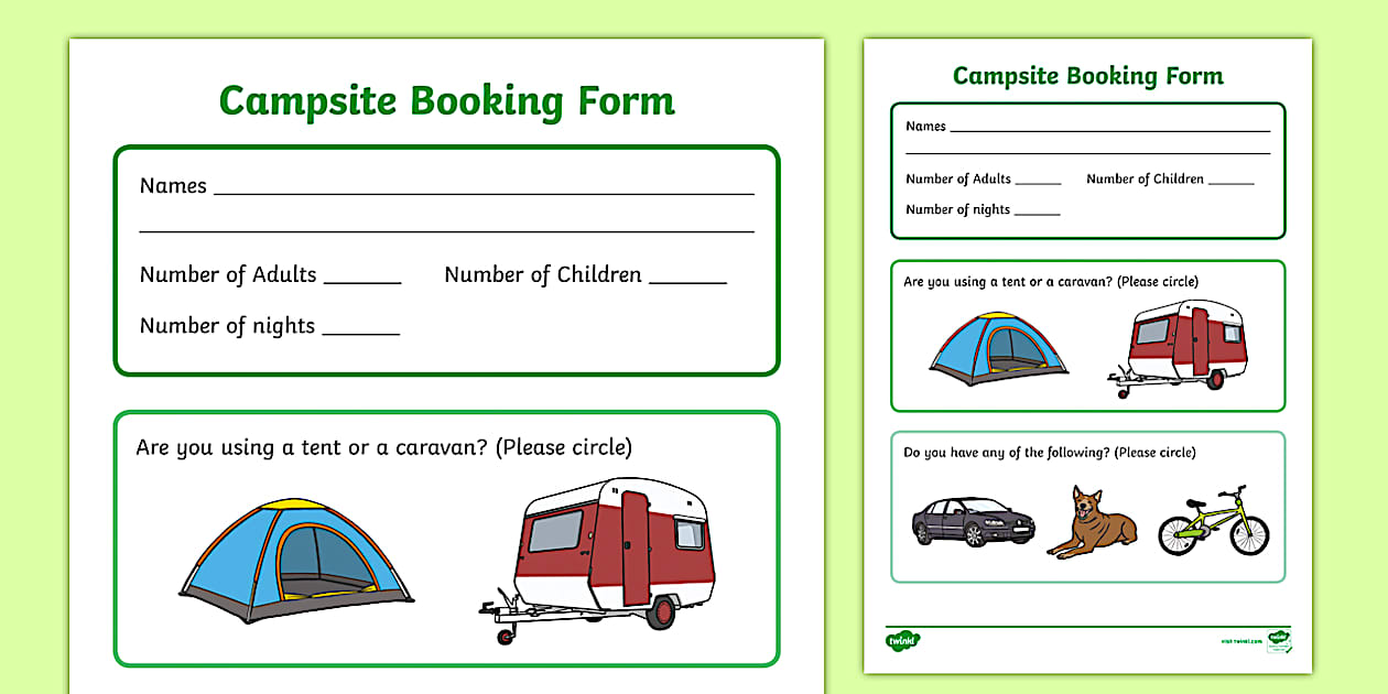 Editable Campsite Booking Form (teacher made) - Twinkl