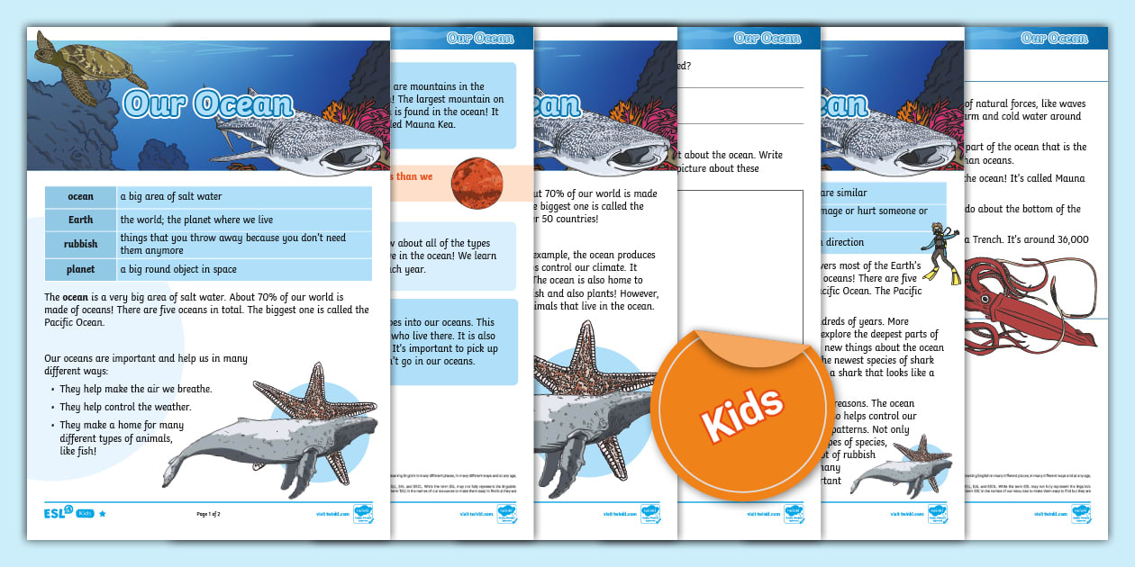 ESL Our Ocean Differentiated Reading Comprehension {Kids}