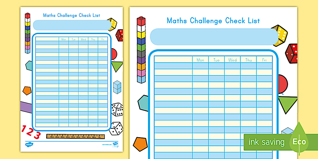 Editable Class Challenge Math Checklist | Twinkl USA