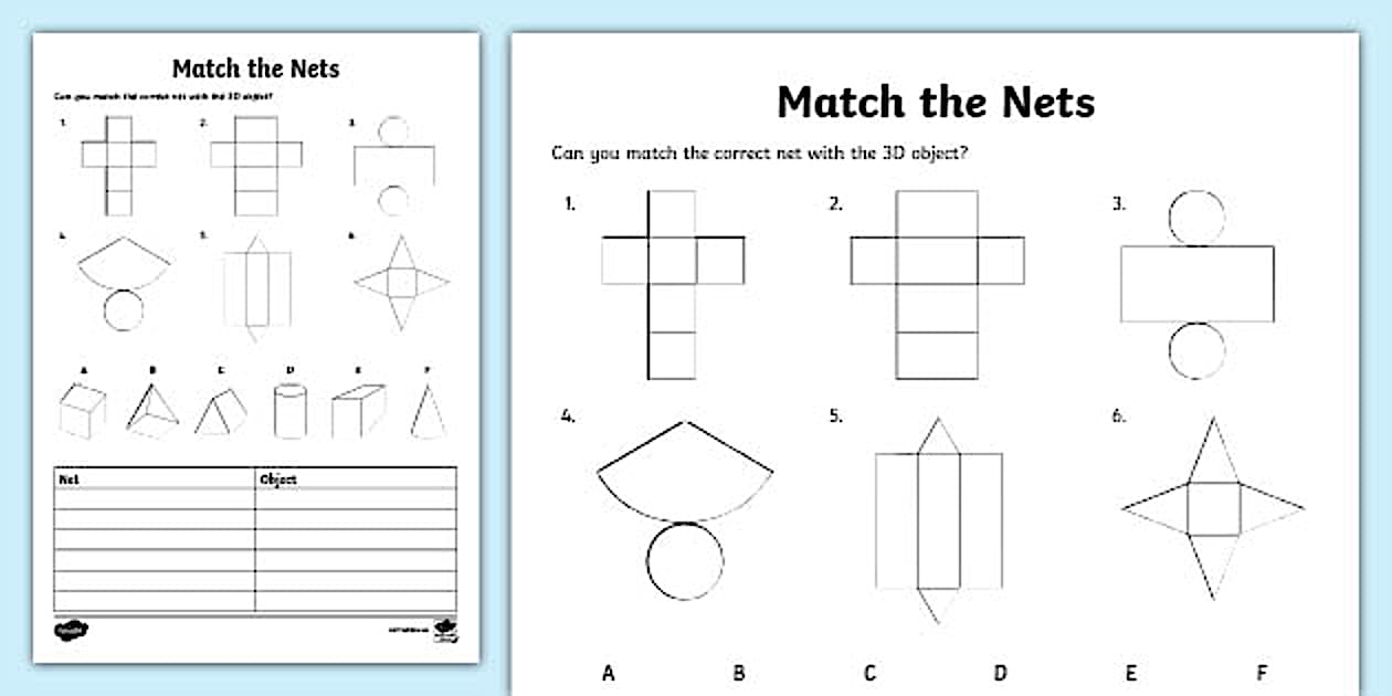 Nets of 3D Objects Worksheet | 3D Objects | Twinkl - Twinkl