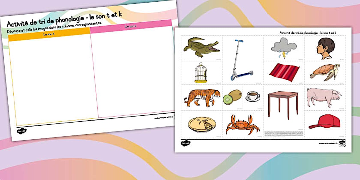 Activité de tri de phonologie - le son t et k - Twinkl