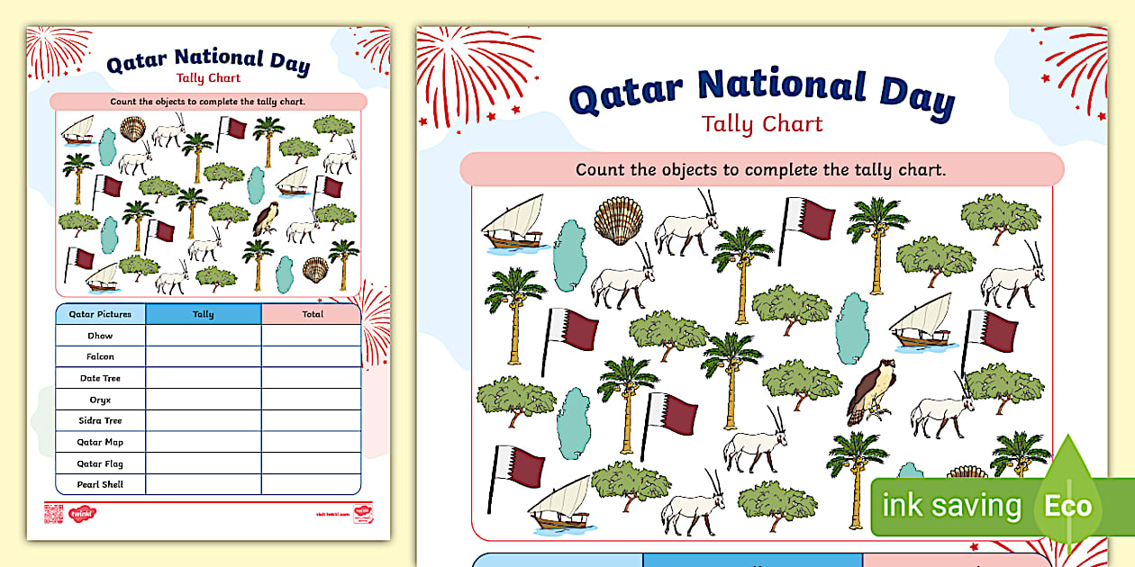 Qatar Themed Tally and Count Worksheet - Twinkl