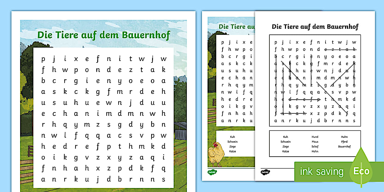 Farm Animals Word Search German - Twinkl
