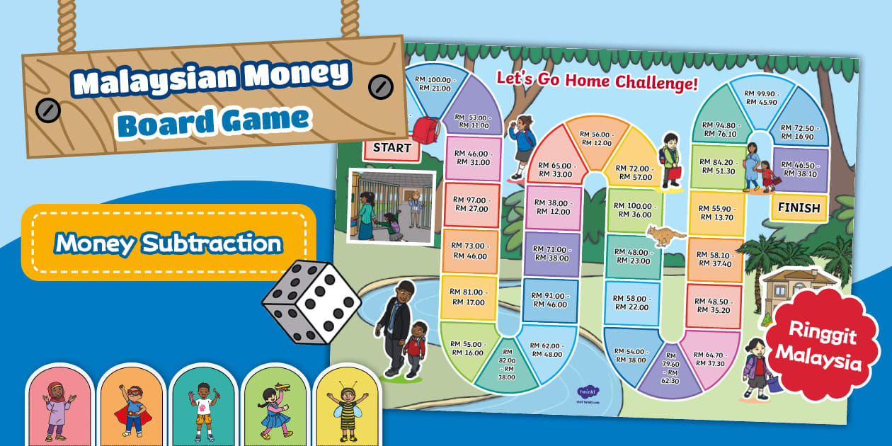 Malaysian Money - Maths Board Game - Money Subtraction