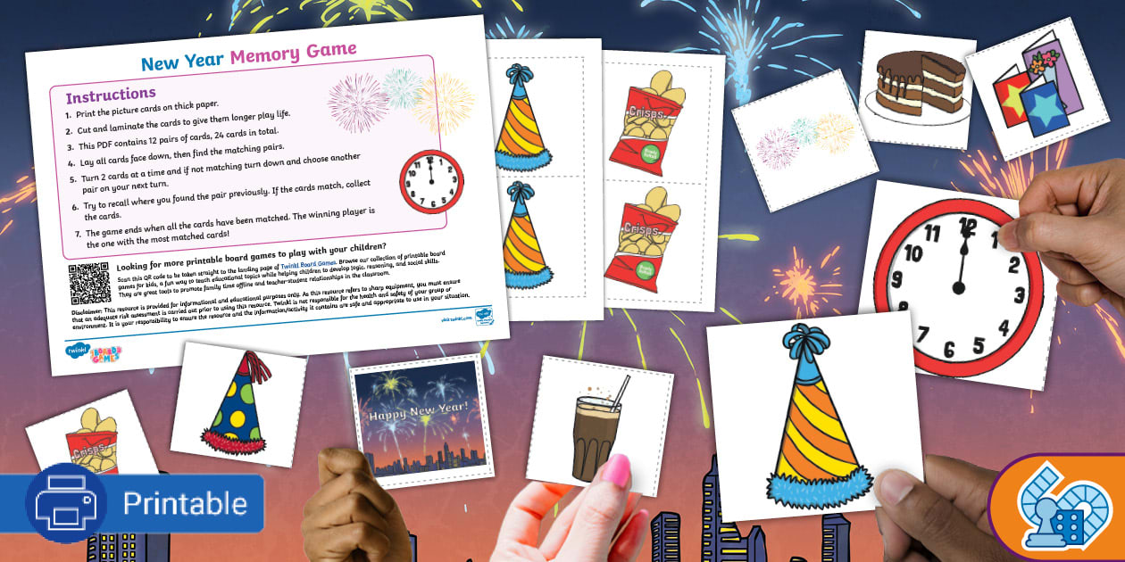New Year Memory Card Game (teacher made) - Twinkl