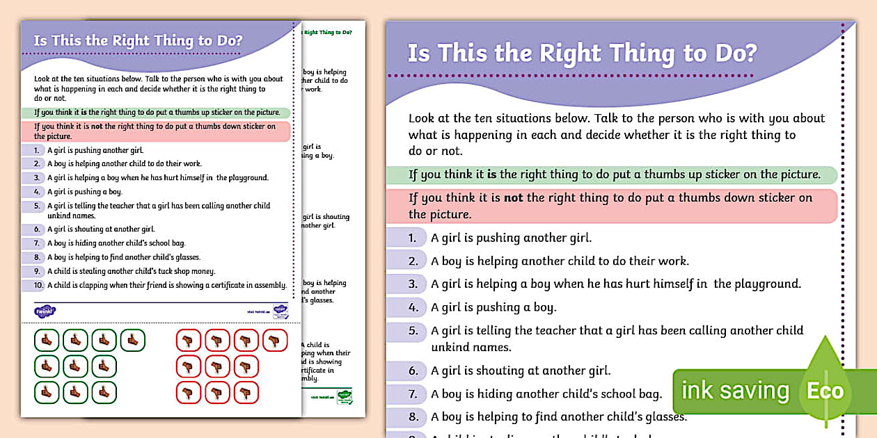 Is This The Right Thing To Do? Worksheet - UAE - Twinkl