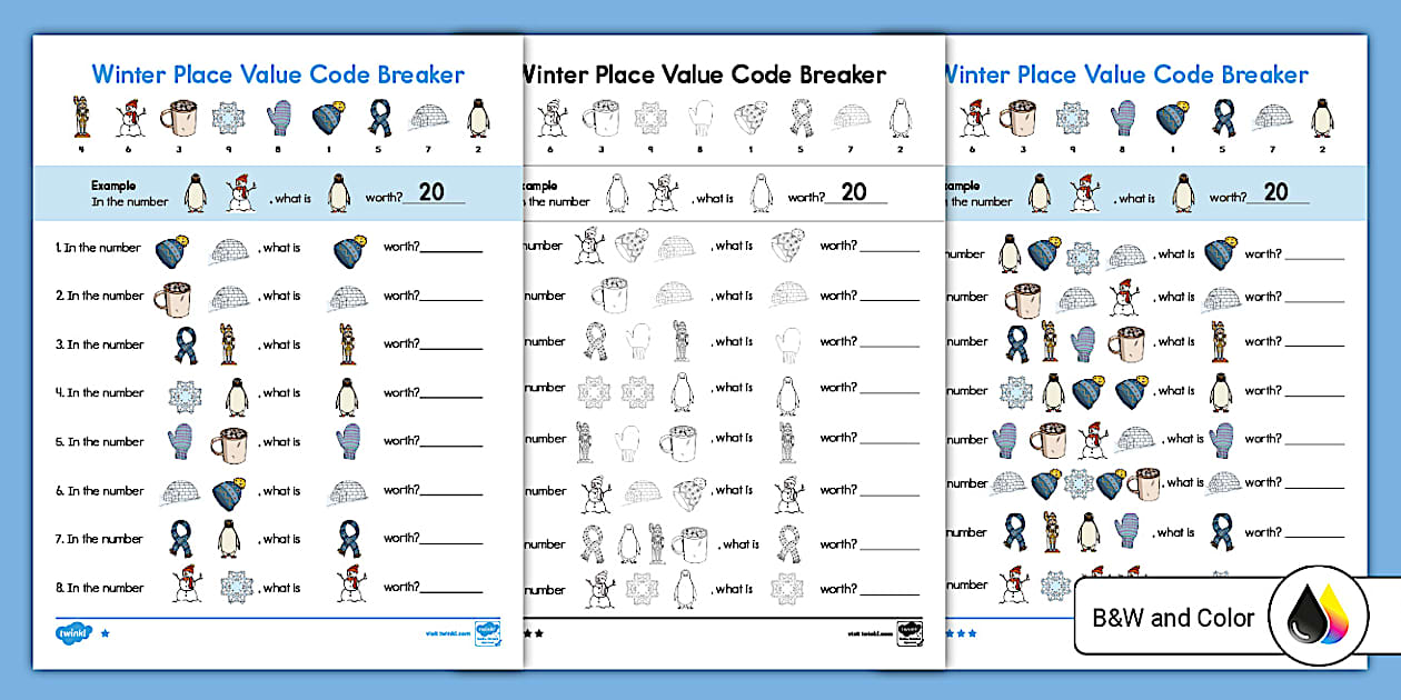 Winter Place Value Code Breaking Differentiated Activities for K-2nd Grade