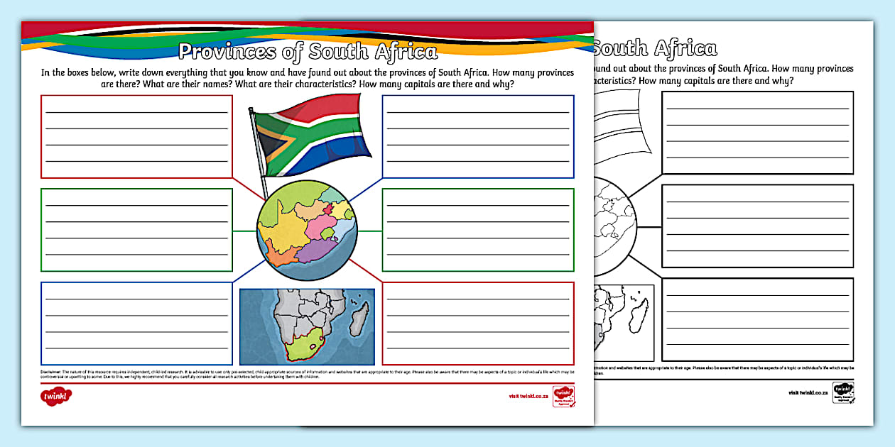 Provinces of South Africa Mind Map (teacher made) - Twinkl