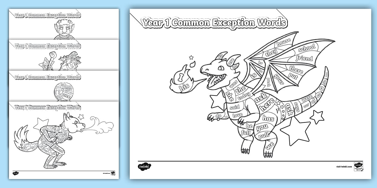 Year 1 and Year 2 Common Exception Words Colouring Pack