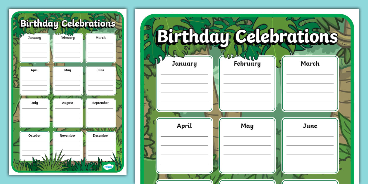 Plants-Themed Birthday Chart Poster