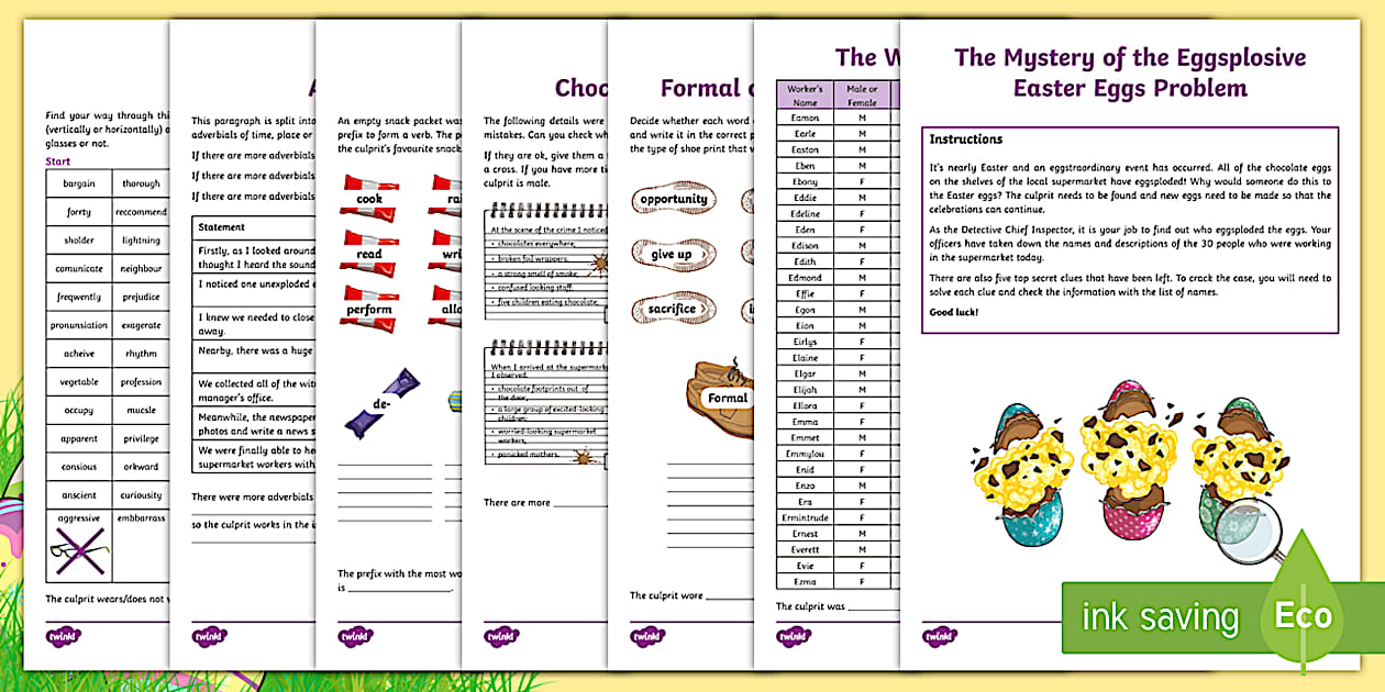 UKS2 The Mystery of the Eggsplosive Easter Eggs SPaG Problem-Solving Game