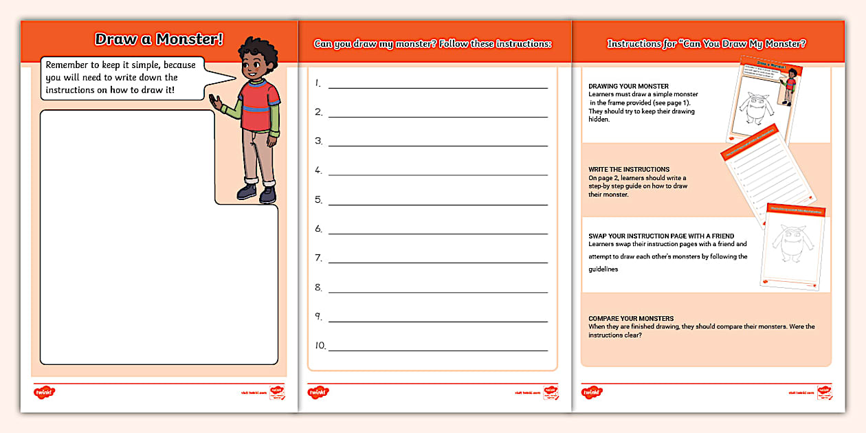 Grade 2/3 English Term 4 Procedural Writing: Can You Draw My Monster ...