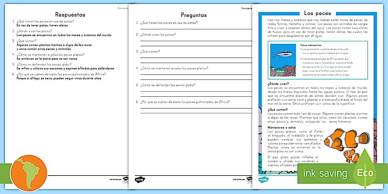 Compresión lectora: Los peces (teacher made) - Twinkl