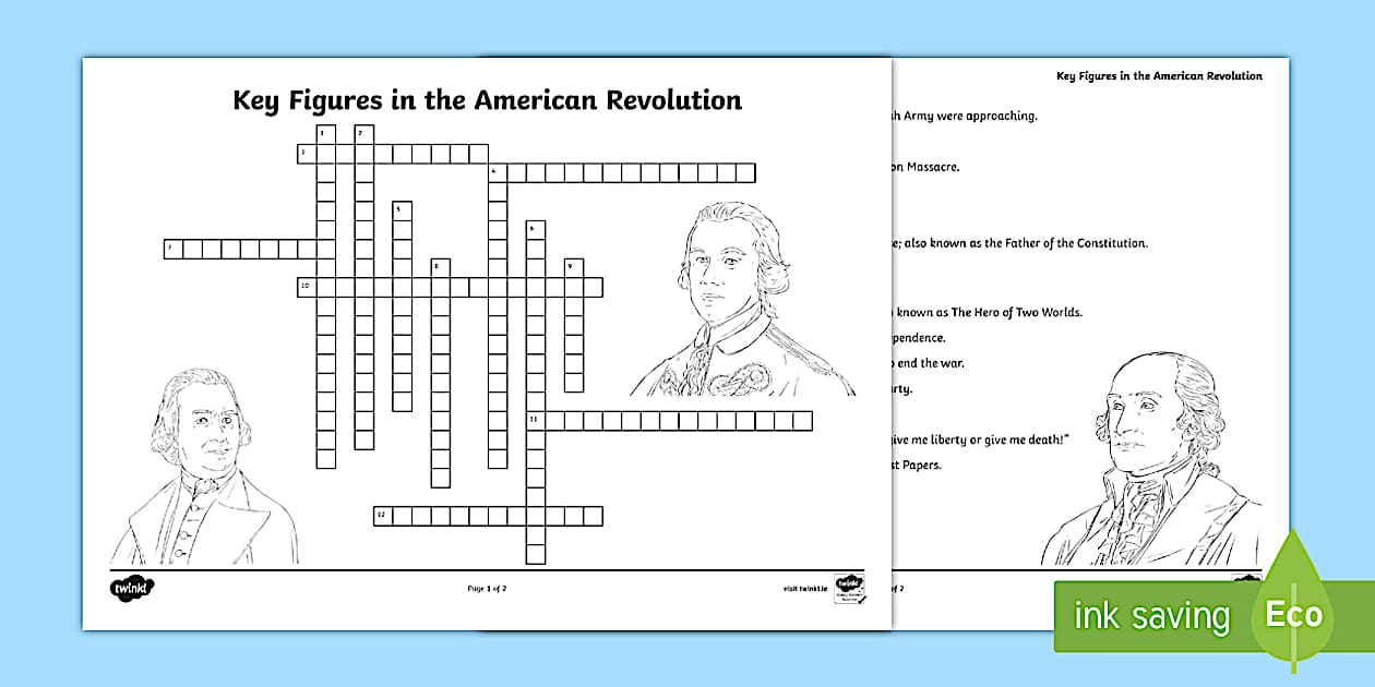 Key Figures in the American Revolution Crossword - Twinkl