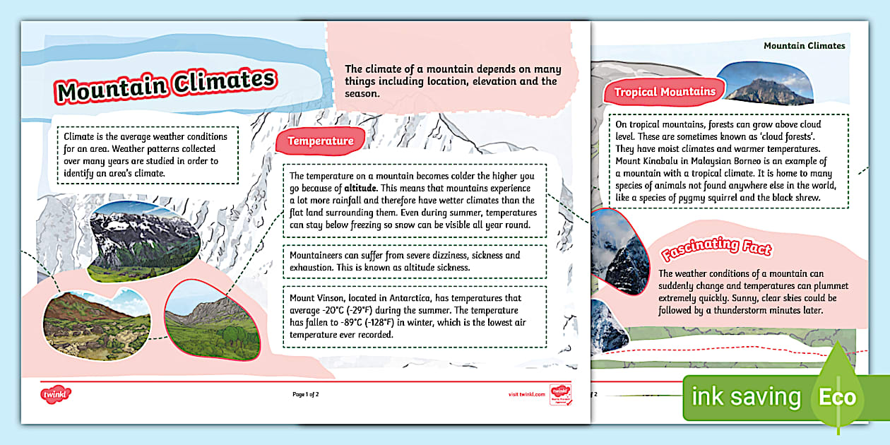Mountain Climate Fact File (teacher made) - Twinkl