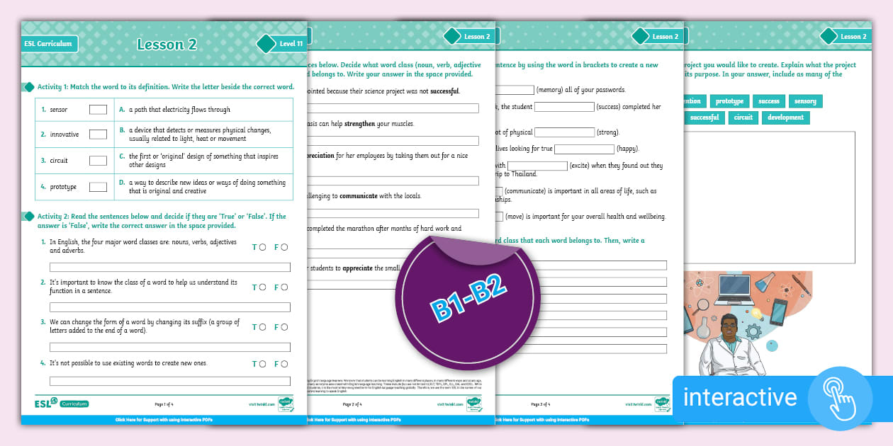 ESL Curriculum Level 11, Lesson 2 Interactive Activity Sheet