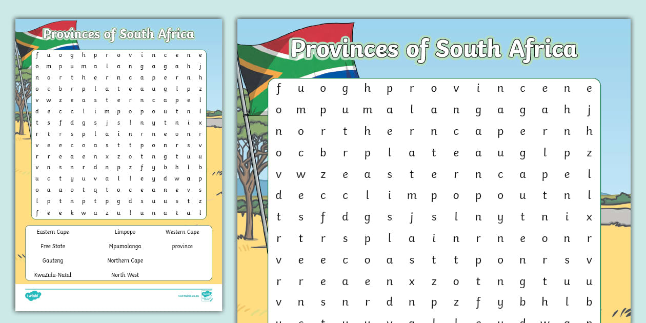 * NEW * Provinces of South Africa Word Search - Twinkl