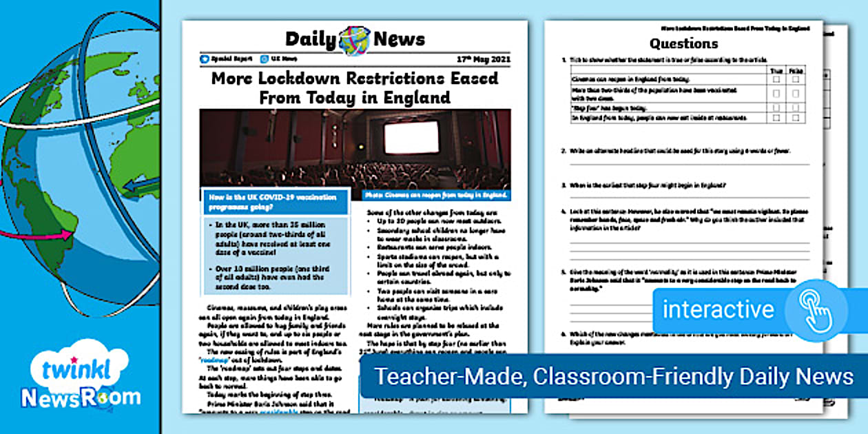 News Story for Children 9-11: Lockdown Roadmap Step 3
