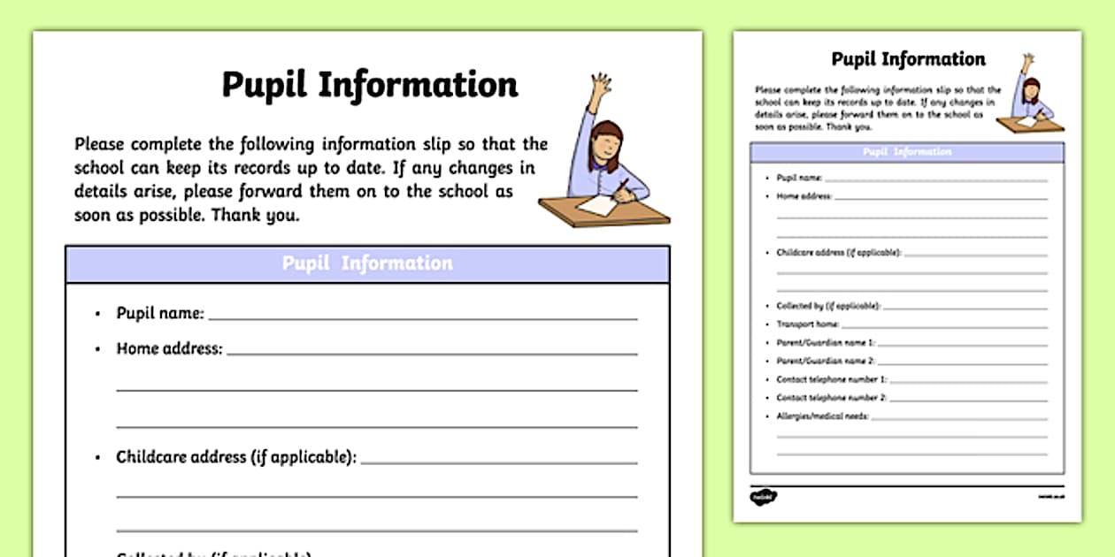 Editable ROI Pupil Information Form Checklist - Twinkl