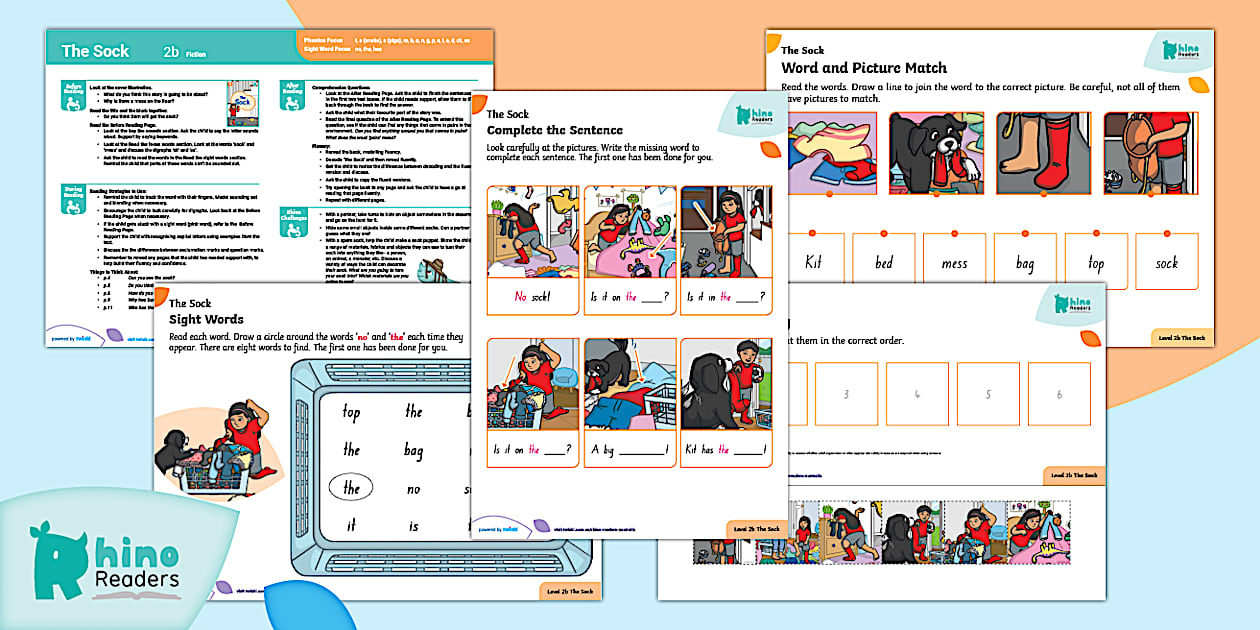 Level 2b The Sock Guided Reading Pack (teacher made)