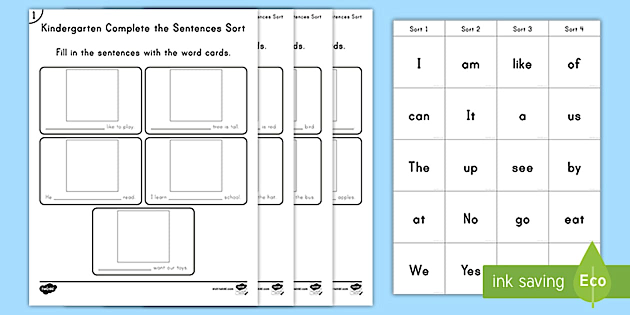 Kindergarten Complete the Sentence Writing Activity Pack