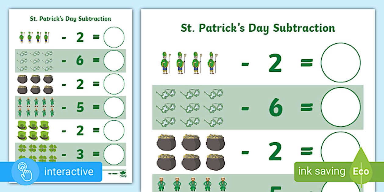 St. Patrick's Day Subtraction Worksheet (teacher made)