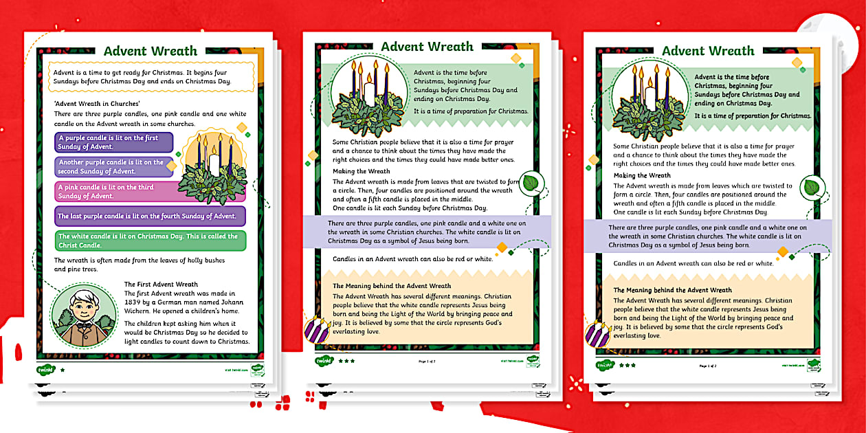 Advent Wreath Differentiated Reading Comprehension Activity