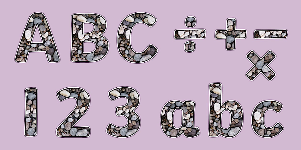 Editable Pebbles Texture Display Letters and Numbers Pack