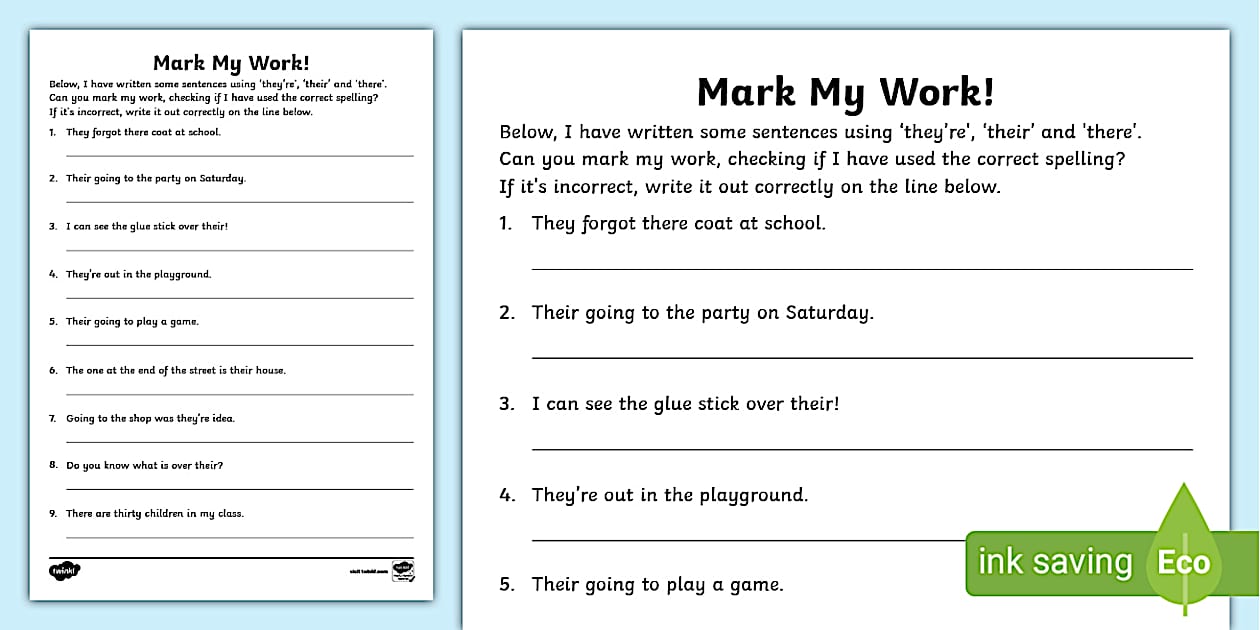 Mark My Work! They're, Their, There Activity,they're there their