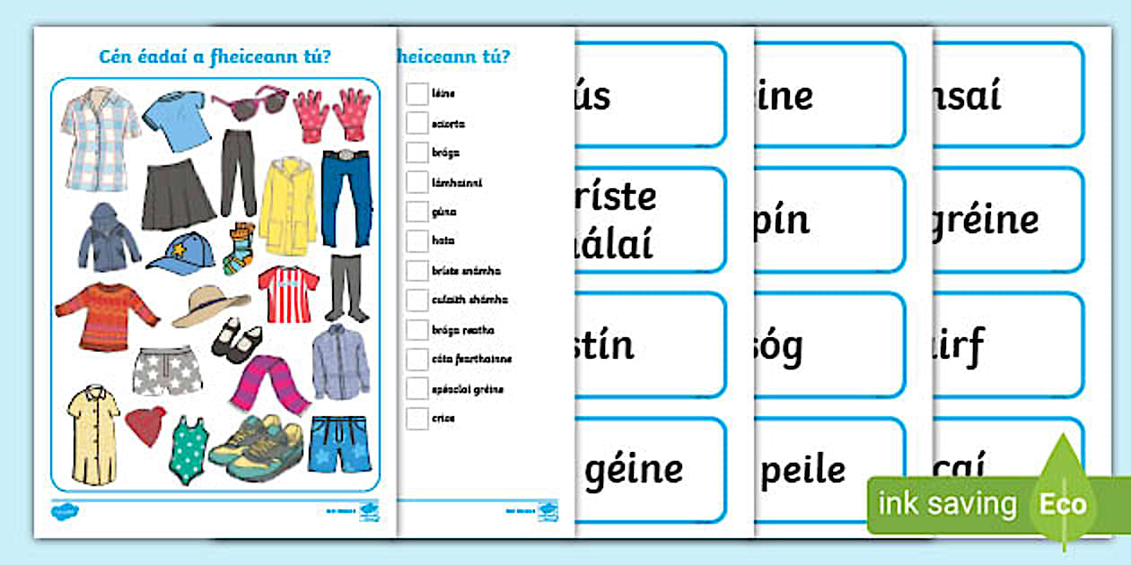Clothes I Spy Worksheet Gaeilge (teacher made) - Twinkl