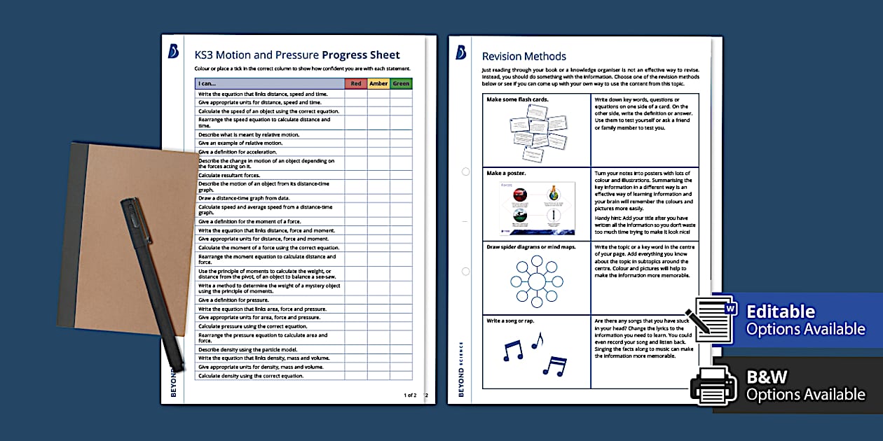 Motion and Pressure Progress Sheet | KS3 Physics | Beyond